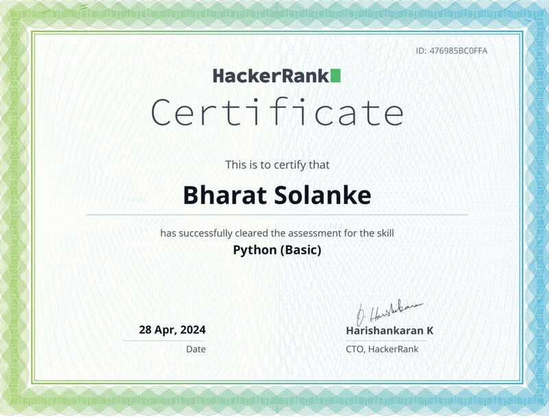 Bharat Solanke on LinkedIn: #python #programming #hackerrank #fullstack ... Bharat Solanke on LinkedIn: #python #programming #hackerrank #fullstack ...