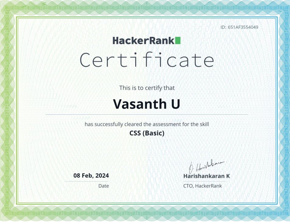 Vasanth U on LinkedIn: #hackerrank #css Vasanth U on LinkedIn: #hackerrank #css
