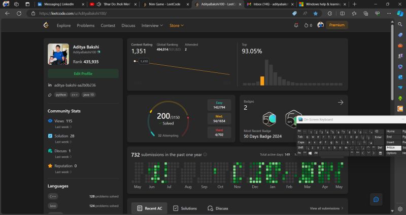 Aditya Bakshi on LinkedIn: ACHIVEMENT 200 problems in LeetCode thank ... Aditya Bakshi on LinkedIn: ACHIVEMENT 200 problems in LeetCode thank ...