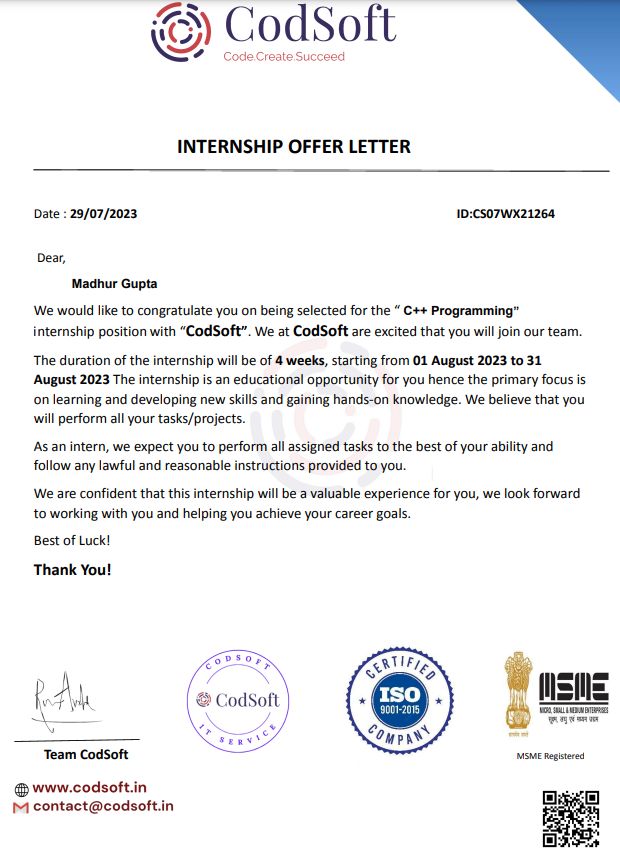Madhur Gupta on LinkedIn: #cplusplus #programminginternship #codsoft # ... Madhur Gupta on LinkedIn: #cplusplus #programminginternship #codsoft # ...
