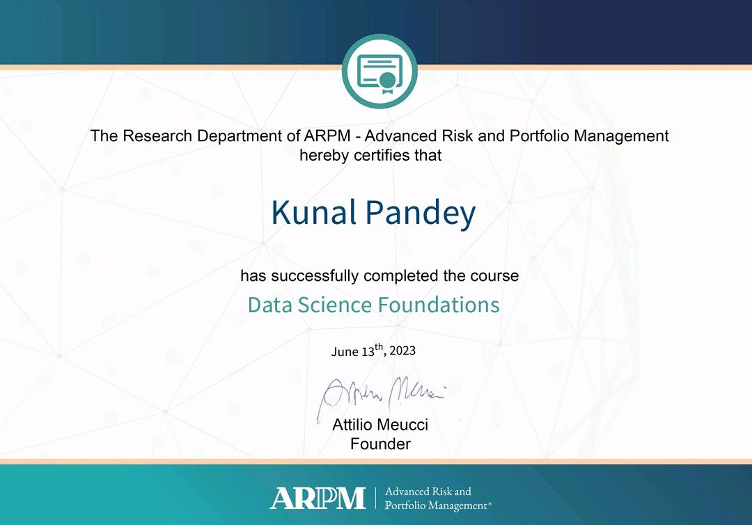 Kunal Pandey on LinkedIn: #datascience #arpm Kunal Pandey on LinkedIn: #datascience #arpm