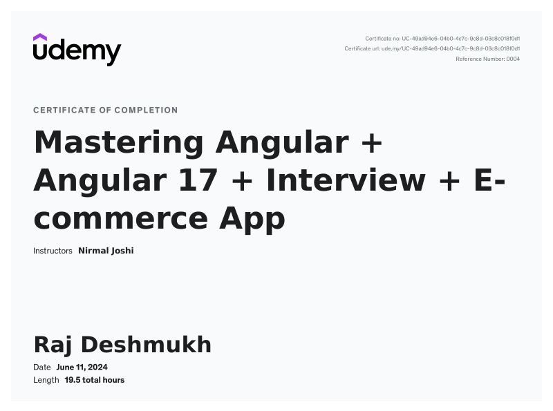 Raj Deshmukh on LinkedIn: #angular #udemy #learningjourney Raj Deshmukh on LinkedIn: #angular #udemy #learningjourney