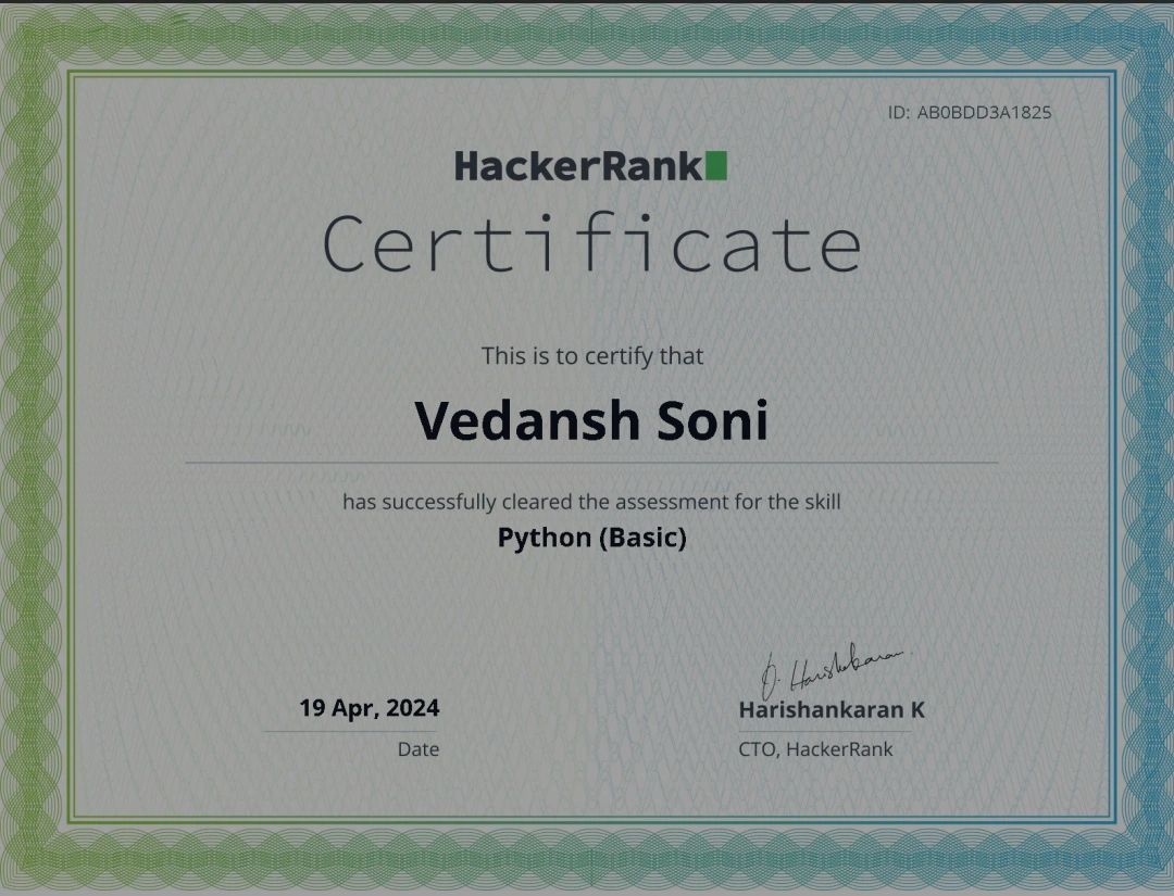Vedansh Soni on LinkedIn: #python #coding #certification #hackerrank Vedansh Soni on LinkedIn: #python #coding #certification #hackerrank