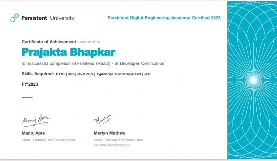 Prajakta Bhapkar on LinkedIn: #newlearnings #persistentsystems #reactjs ... Prajakta Bhapkar on LinkedIn: #newlearnings #persistentsystems #reactjs ...