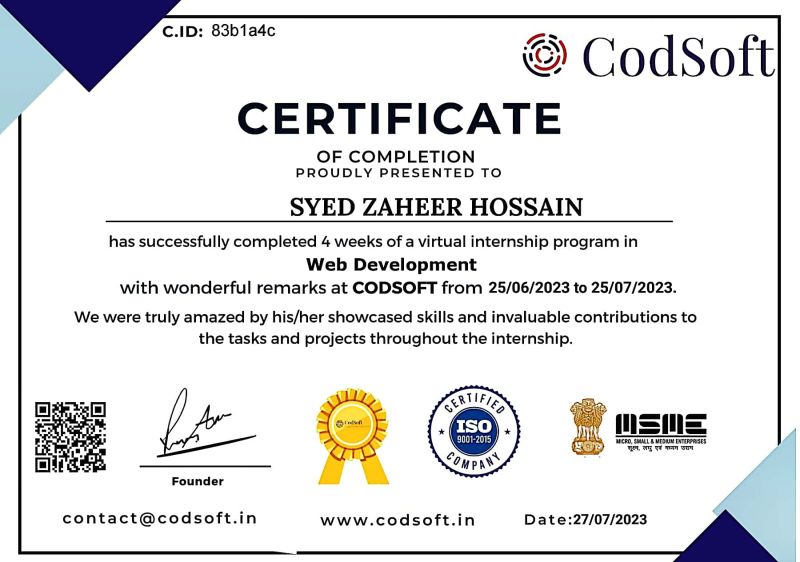 Syed Zaheer Hossain on LinkedIn: #internship #codsoft #webdevelopment Syed Zaheer Hossain on LinkedIn: #internship #codsoft #webdevelopment
