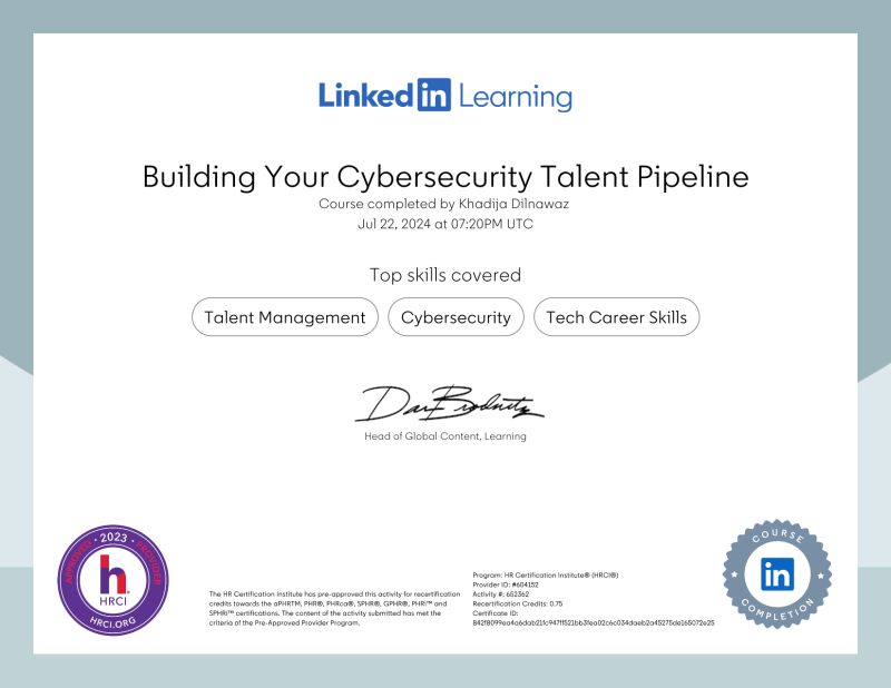 Khadija Dilnawaz on LinkedIn: Certificate of Completion Khadija Dilnawaz on LinkedIn: Certificate of Completion