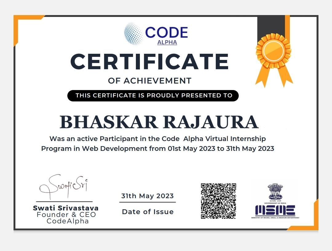 Bhaskar R on LinkedIn: #codealpha #intern #webdevelopment Bhaskar R on LinkedIn: #codealpha #intern #webdevelopment