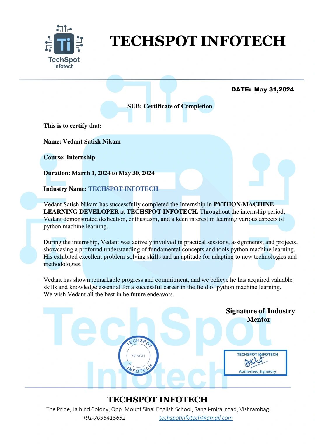 Vedant Nikam on LinkedIn: #internship #techspotinfotech #python # ... Vedant Nikam on LinkedIn: #internship #techspotinfotech #python # ...