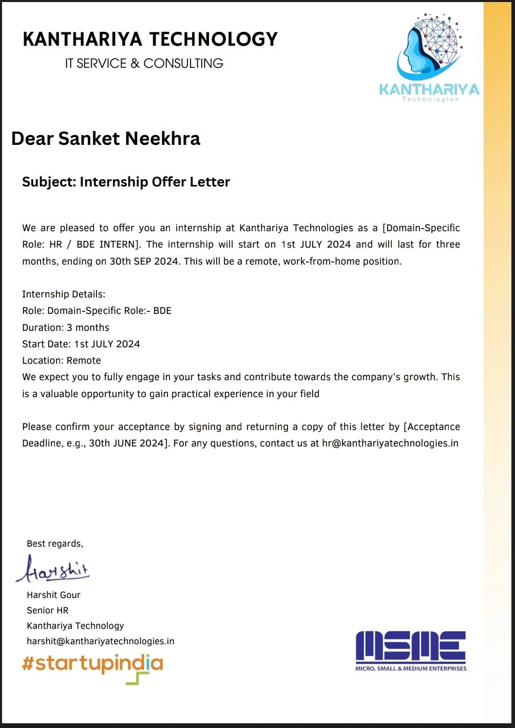 Sanket Neekhra on LinkedIn: #harshgupta #internship #grateful # ... Sanket Neekhra on LinkedIn: #harshgupta #internship #grateful # ...