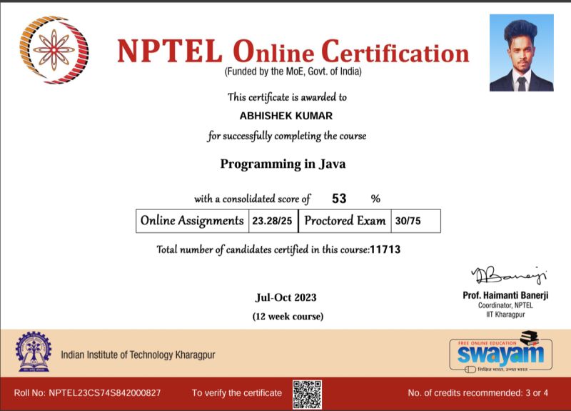 Abhishek kumar on LinkedIn: java from NPTEL 👨🎓 Abhishek kumar on LinkedIn: java from NPTEL 👨🎓