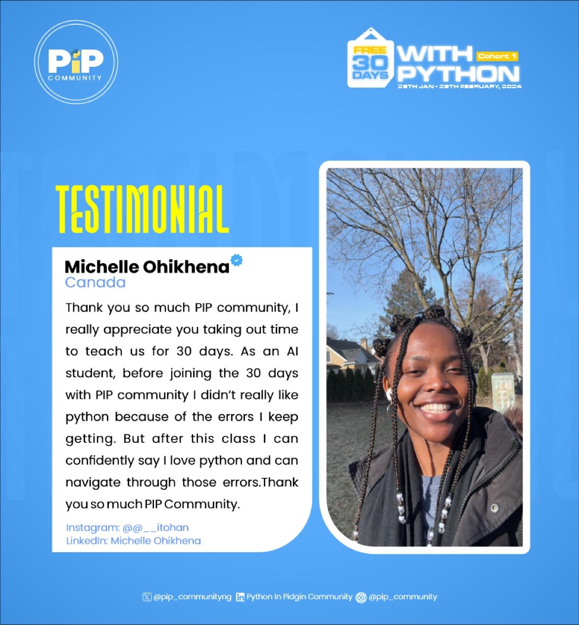 Python In Pidgin Community on LinkedIn: #30dayswithpython #testimonial Python In Pidgin Community on LinkedIn: #30dayswithpython #testimonial