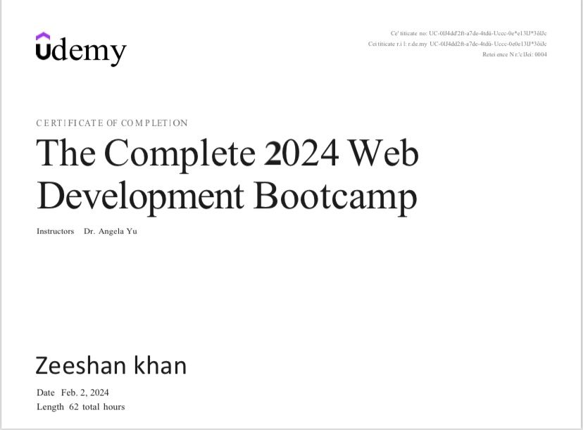 Completion of Udemy 2024 Web Development Bootcamp | Zeeshan Khan posted ... Completion of Udemy 2024 Web Development Bootcamp | Zeeshan Khan posted ...