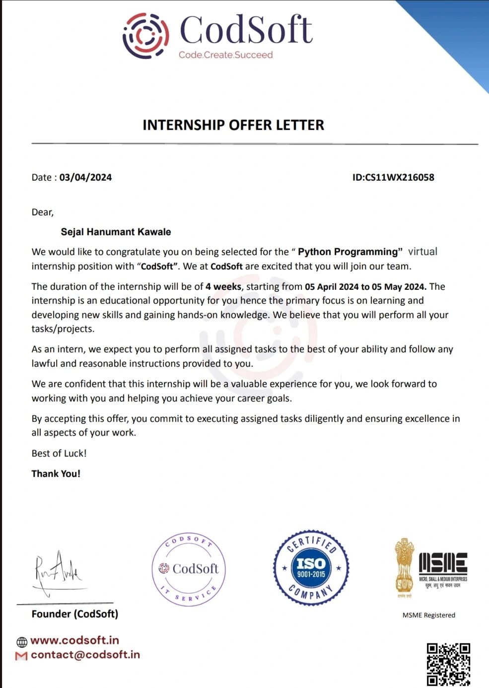 Sejal Kawale on LinkedIn: #codesoft #intern #codesoft Sejal Kawale on LinkedIn: #codesoft #intern #codesoft