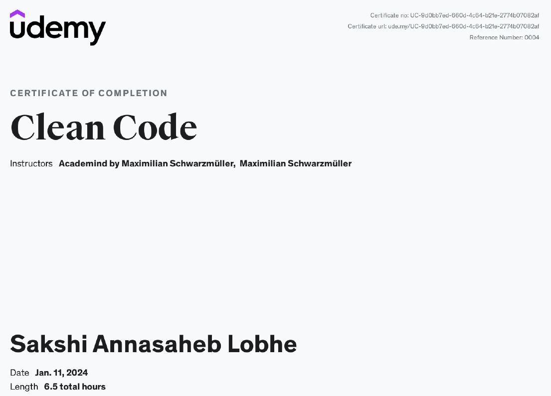 Sakshi Lobhe on LinkedIn: #cleancode #softwaredevelopment #udemycourse ... Sakshi Lobhe on LinkedIn: #cleancode #softwaredevelopment #udemycourse ...