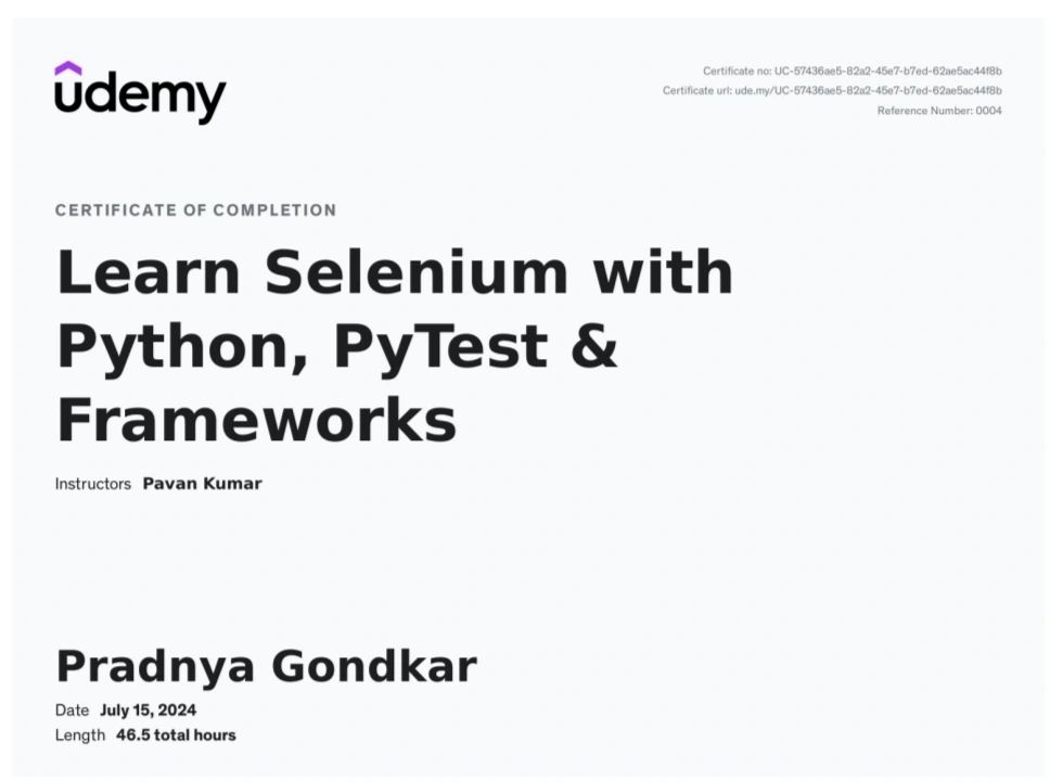 Pradnya Gondkar on LinkedIn: #selenium #python #pytest # ... Pradnya Gondkar on LinkedIn: #selenium #python #pytest # ...