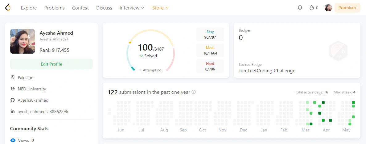 Ayesha Ahmed on LinkedIn: #leetcode #codingjourney #continuouslearning Ayesha Ahmed on LinkedIn: #leetcode #codingjourney #continuouslearning
