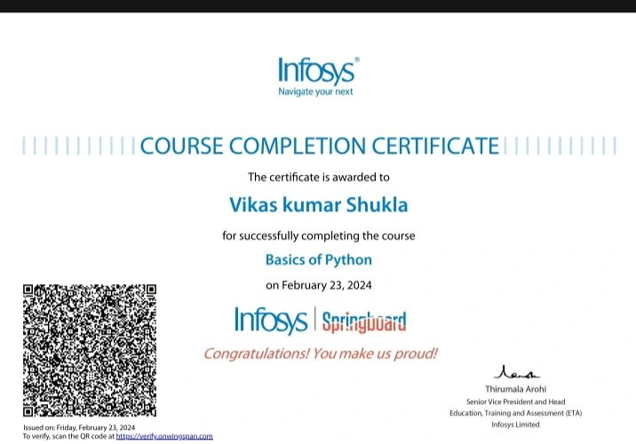 Vikas kumar Shukla on LinkedIn: Exited and glad to share my certificate ... Vikas kumar Shukla on LinkedIn: Exited and glad to share my certificate ...