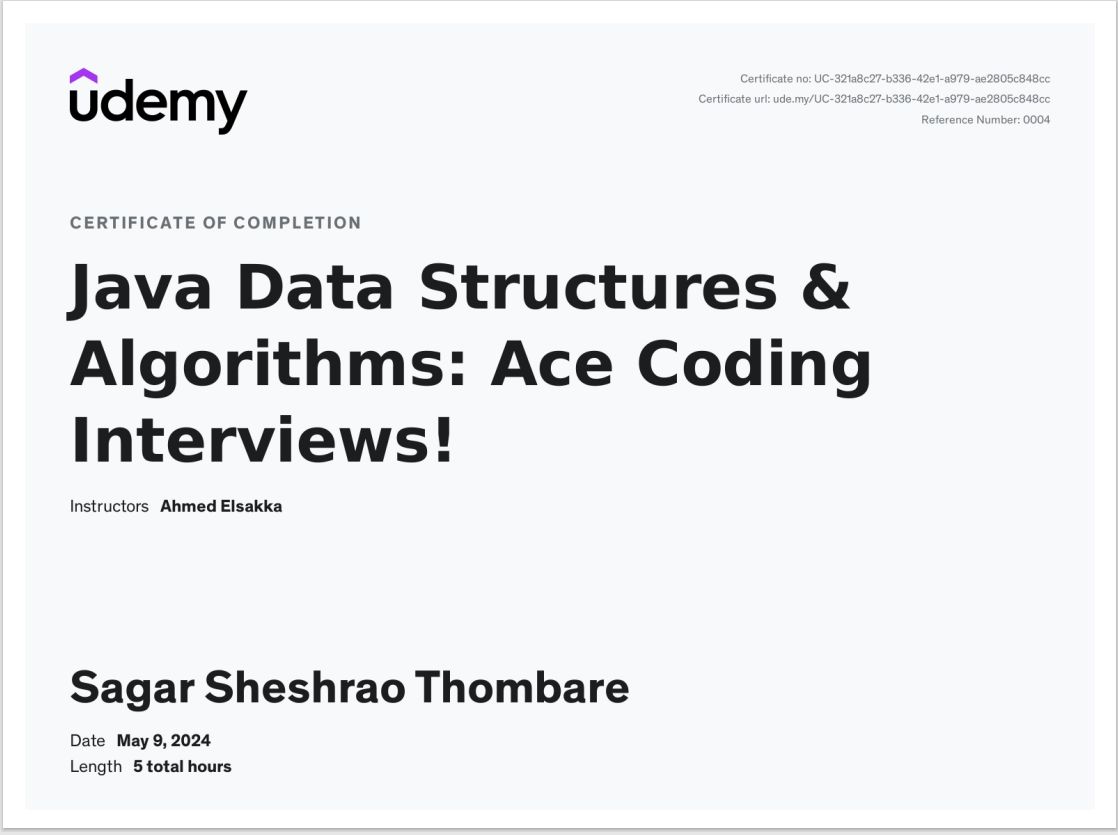 Sagar Thombare on LinkedIn: #datastructures #algorithms #java #certified Sagar Thombare on LinkedIn: #datastructures #algorithms #java #certified