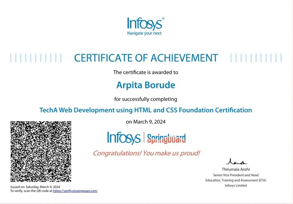 Arpita Borude on LinkedIn: #infosysspringboard #html #css # ... Arpita Borude on LinkedIn: #infosysspringboard #html #css # ...
