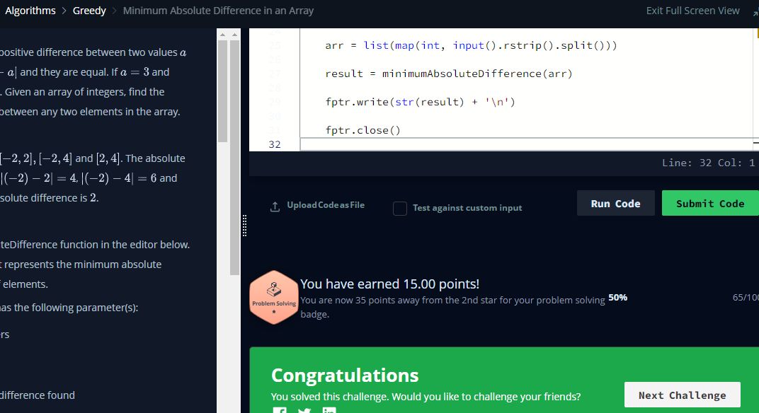 Rohit Gopal on LinkedIn: π Day 21/90: Hackerrank- Minimum Absolute ... Rohit Gopal on LinkedIn: π Day 21/90: Hackerrank- Minimum Absolute ...
