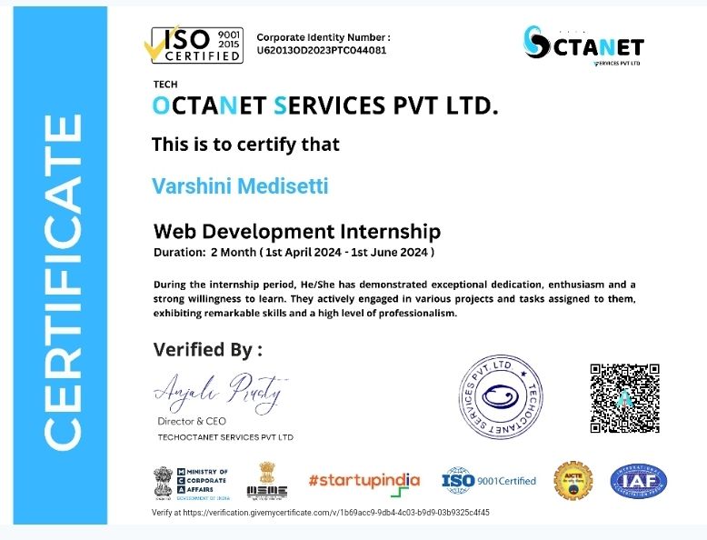 Varshini Medisetti on LinkedIn: #internship #webdevelopment #octanet # ... Varshini Medisetti on LinkedIn: #internship #webdevelopment #octanet # ...