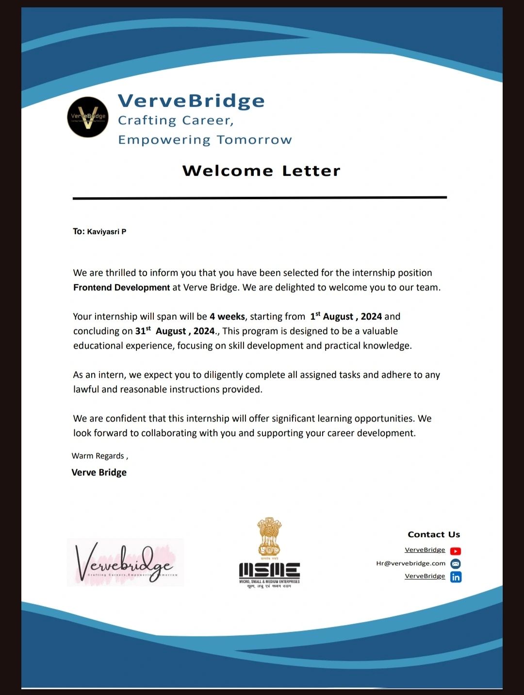 Kaviyasri P on LinkedIn: Welcome Letter ️ Kaviyasri P on LinkedIn: Welcome Letter ️