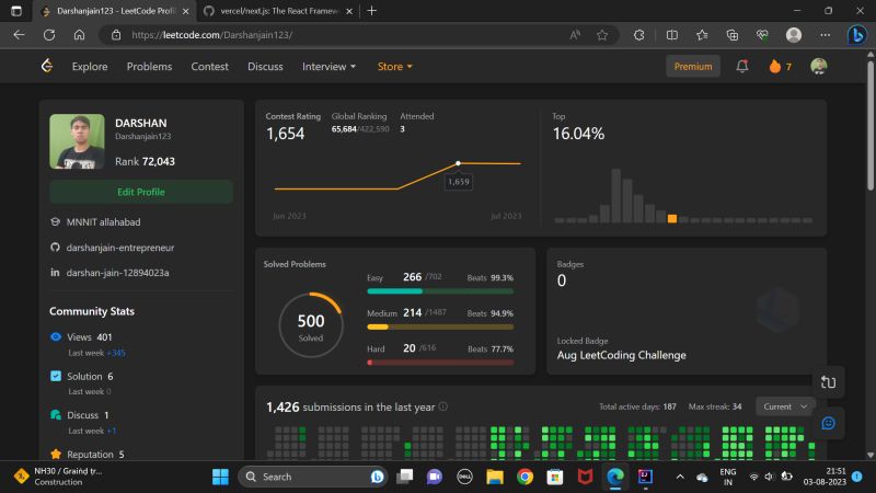 Darshan Jain on LinkedIn: Finally solved 500 Problems on Leetcode. Darshan Jain on LinkedIn: Finally solved 500 Problems on Leetcode.