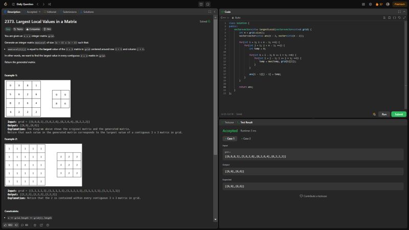 Day 11 of #100DaysOfCode: LeetCode: 2373 | Manas Arora posted on the ... Day 11 of #100DaysOfCode: LeetCode: 2373 | Manas Arora posted on the ...