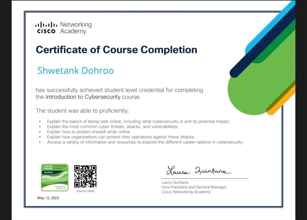 Shwetank Dohroo on LinkedIn: #cybersecurity #networkingacademy Shwetank Dohroo on LinkedIn: #cybersecurity #networkingacademy