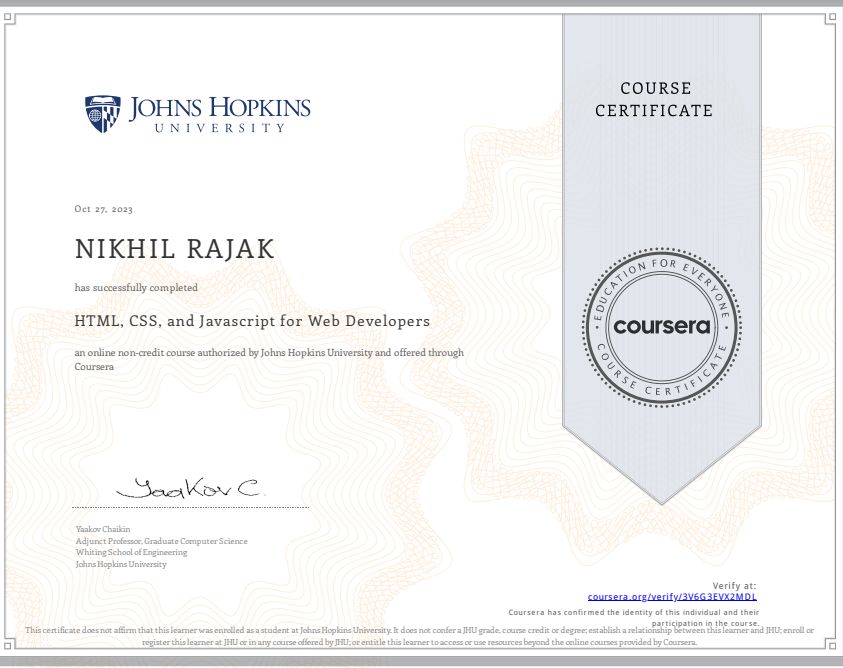 Completed Coursera certification in HTML, CSS, and JavaScript | NIKHIL ... Completed Coursera certification in HTML, CSS, and JavaScript | NIKHIL ...