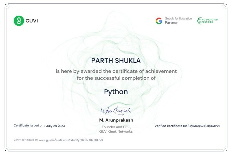 Parth Shukla on LinkedIn: #guvi #python #guvi #googlecertification Parth Shukla on LinkedIn: #guvi #python #guvi #googlecertification