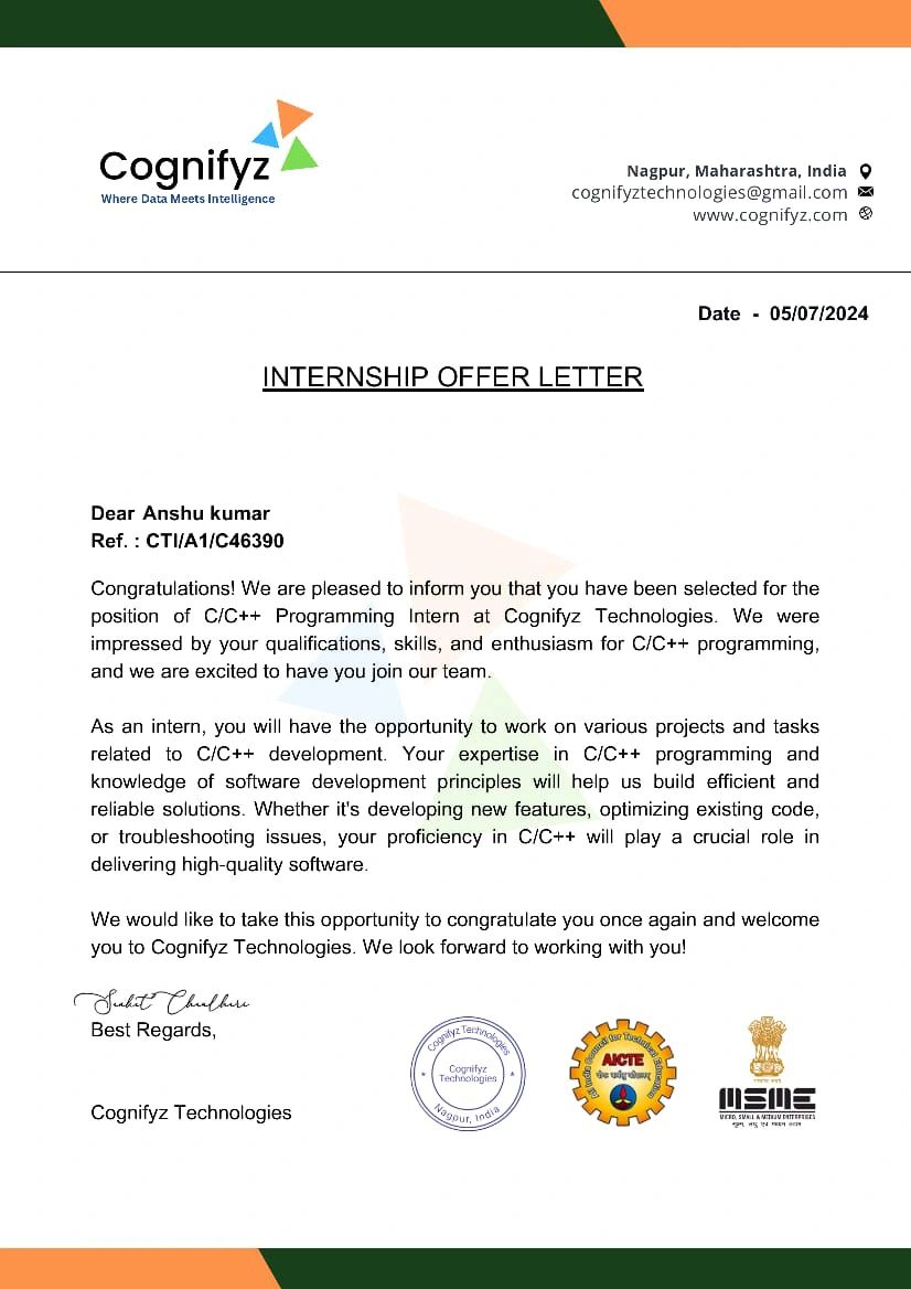 Anshu Kumar on LinkedIn: #internship #cprogramming #cplusplus # ... Anshu Kumar on LinkedIn: #internship #cprogramming #cplusplus # ...