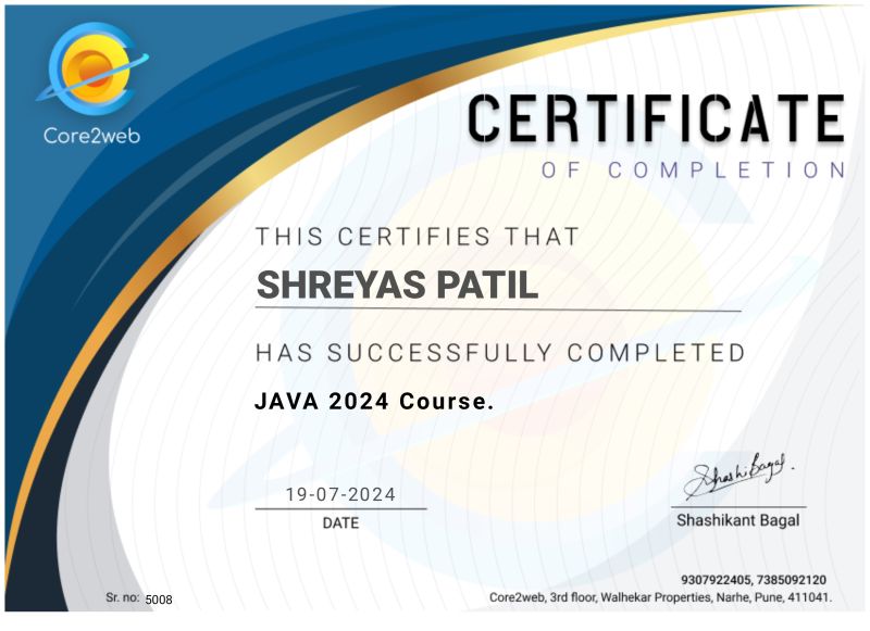 Shreyas Patil on LinkedIn: #java #programming #coding #core2web # ... Shreyas Patil on LinkedIn: #java #programming #coding #core2web # ...