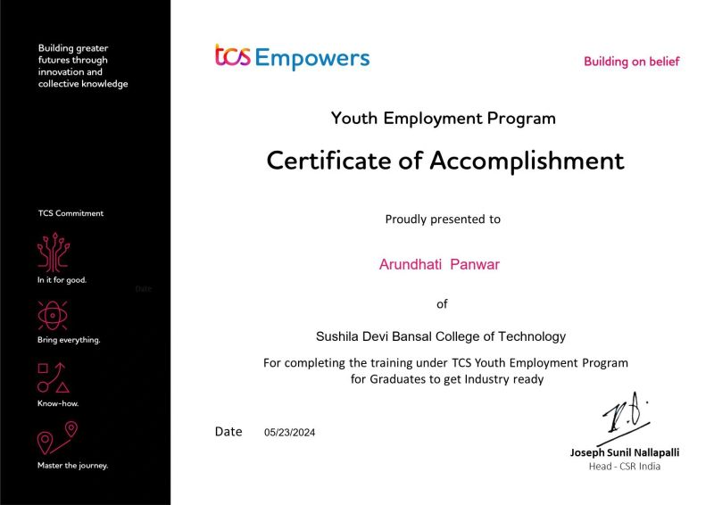 Arundhati Panwar on LinkedIn: #tcs #youthemploymentprogram #grateful # ... Arundhati Panwar on LinkedIn: #tcs #youthemploymentprogram #grateful # ...