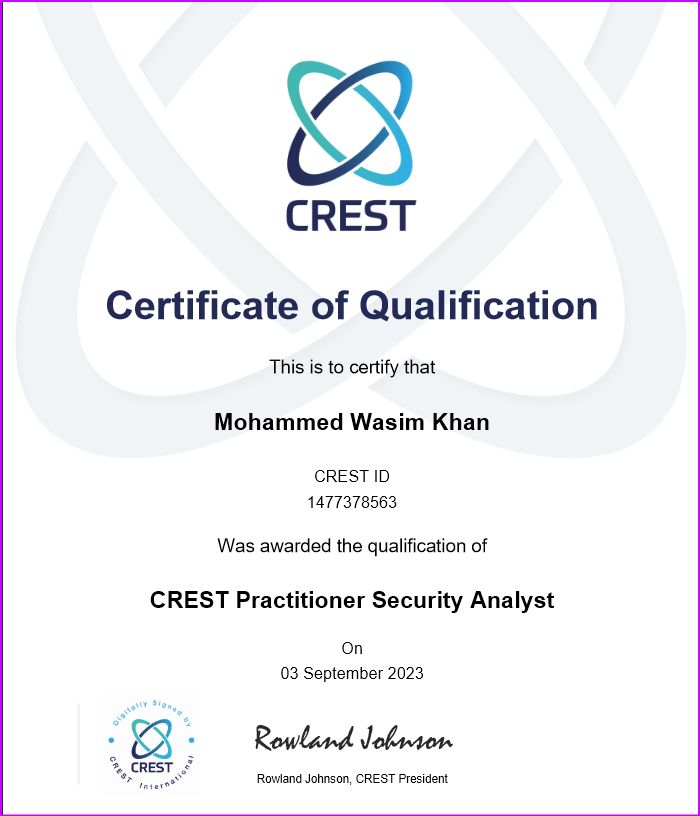 Wasim Khan on LinkedIn: CREST CPSA and CRT accomplished! 😋 Wasim Khan on LinkedIn: CREST CPSA and CRT accomplished! 😋