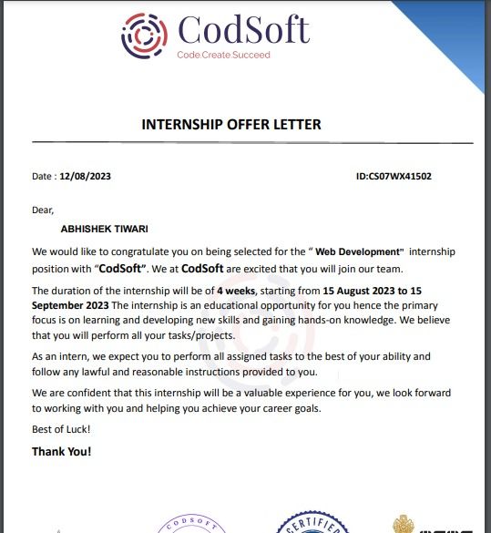 Abhishek Tiwari on LinkedIn: #codsoft Abhishek Tiwari on LinkedIn: #codsoft
