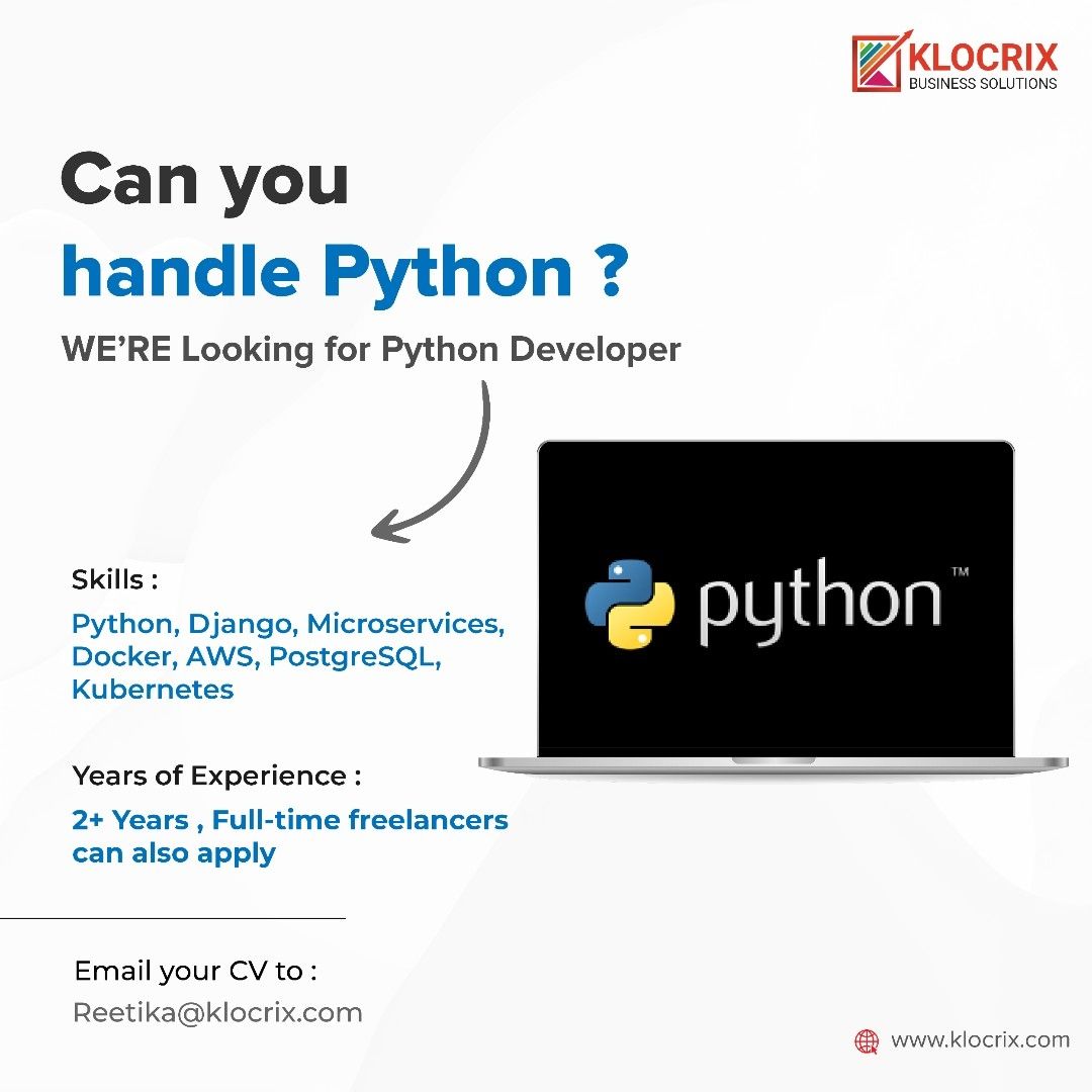 Reetika saini on LinkedIn: #hiringimmediately #pythondeveloper #python ... Reetika saini on LinkedIn: #hiringimmediately #pythondeveloper #python ...