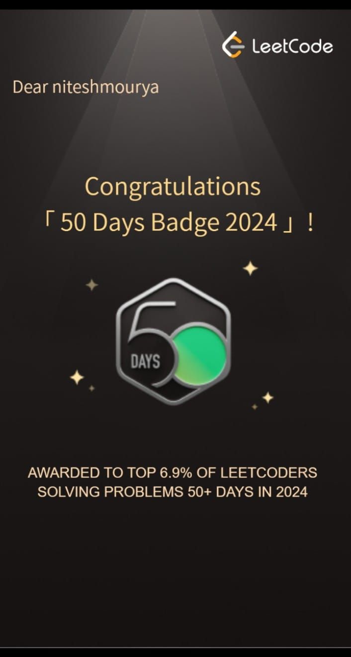 Nitesh Mourya on LinkedIn: #leetcode #codingjourney #50dayactive # ... Nitesh Mourya on LinkedIn: #leetcode #codingjourney #50dayactive # ...