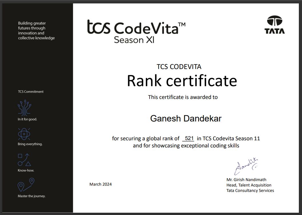 Ganesh Dandekar on LinkedIn: #codevita #codevita #tcs #codingexcellence ... Ganesh Dandekar on LinkedIn: #codevita #codevita #tcs #codingexcellence ...