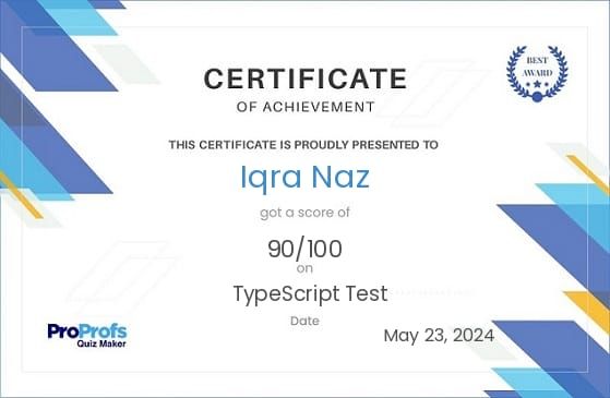 Iqra Naz on LinkedIn: #tstest #certified #typescript #coding Iqra Naz on LinkedIn: #tstest #certified #typescript #coding