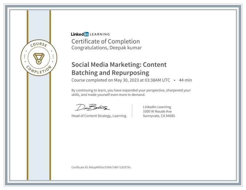 Deepak kumar on LinkedIn: Certificate of Completion Deepak kumar on LinkedIn: Certificate of Completion