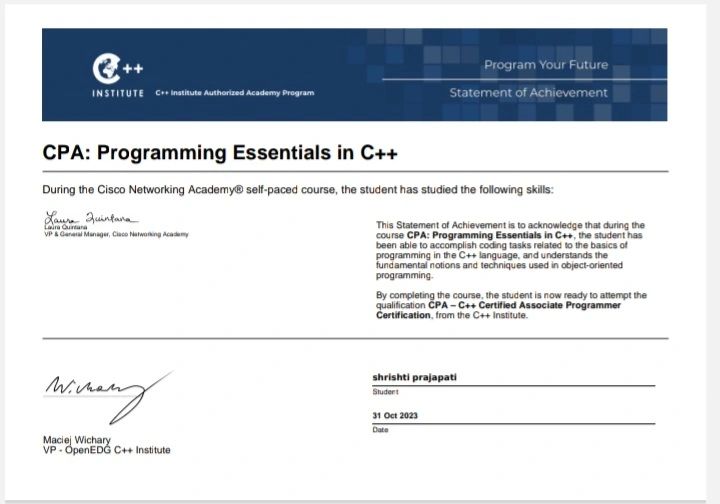 Shrishti Prajapati on LinkedIn: #ciscocertified #cplusplus # ... Shrishti Prajapati on LinkedIn: #ciscocertified #cplusplus # ...