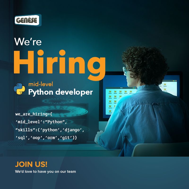 Genese Solution on LinkedIn: #pythondeveloper #hiringnow #techjobs # ... Genese Solution on LinkedIn: #pythondeveloper #hiringnow #techjobs # ...