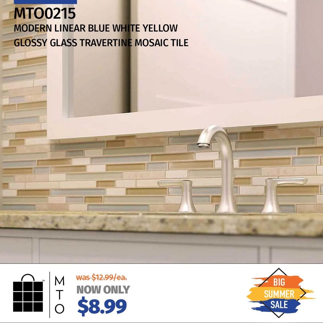 Mosaic Tile Outlet on LinkedIn: #mto0215 #lineartile #bluewhiteyellow Mosaic Tile Outlet on LinkedIn: #mto0215 #lineartile #bluewhiteyellow