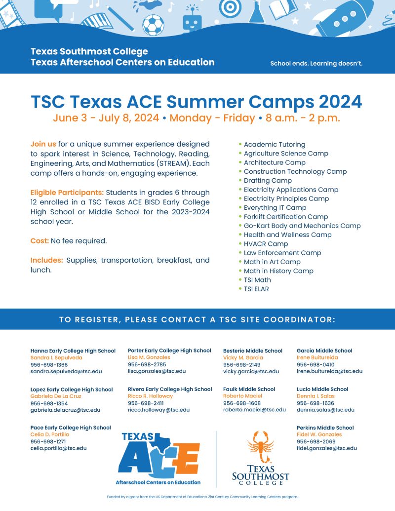 Texas Southmost College on LinkedIn: TSC Texas ACE Summer Camps are ... Texas Southmost College on LinkedIn: TSC Texas ACE Summer Camps are ...