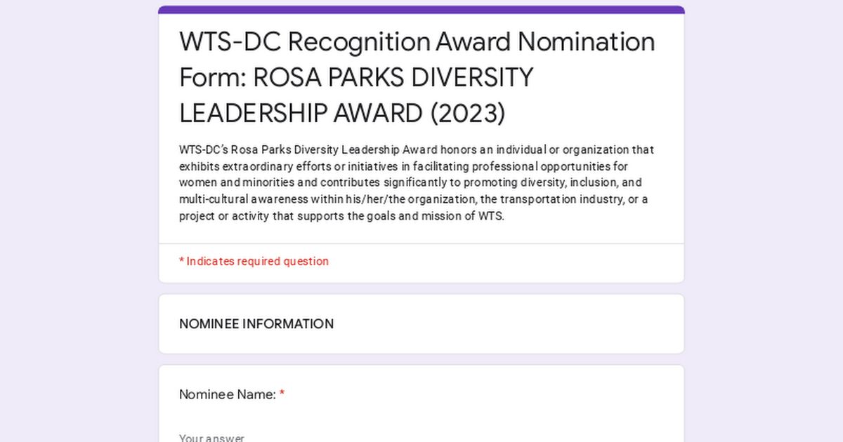 WTS-DC Chapter on LinkedIn: WTS-DC Recognition Award Nomination Form ... WTS-DC Chapter on LinkedIn: WTS-DC Recognition Award Nomination Form ...