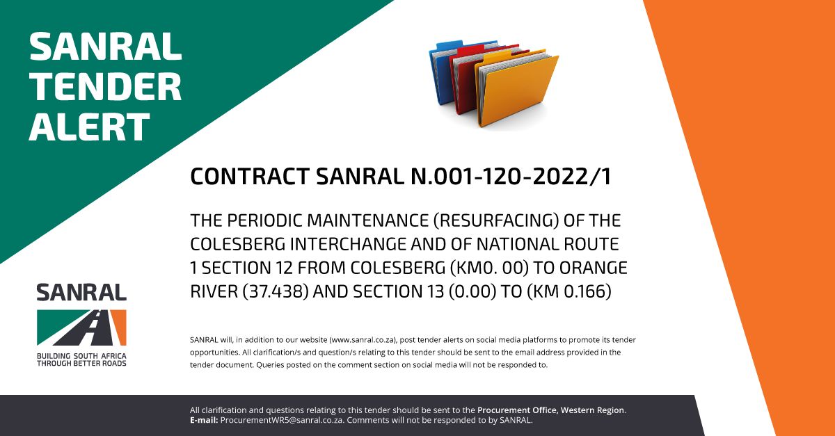 SANRAL on LinkedIn: SANRAL TENDER ALERT Tender Number: CONTRACT SANRAL… SANRAL on LinkedIn: SANRAL TENDER ALERT Tender Number: CONTRACT SANRAL…