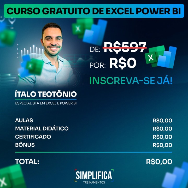 🚩🥳 Curso Gratuito de Excel e Power BI! 🚩🥳 Curso Gratuito de Excel e Power BI!
