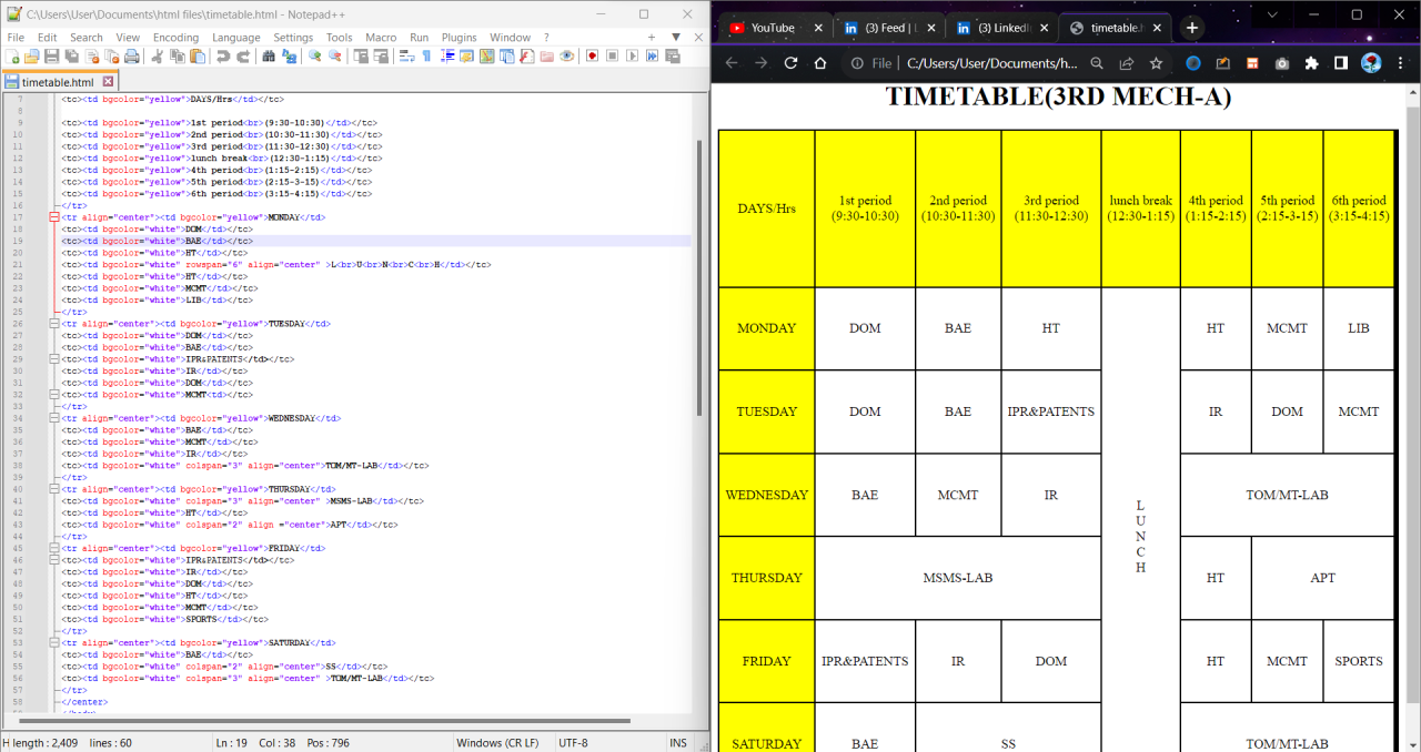 a html file to create a timetable a html file to create a timetable