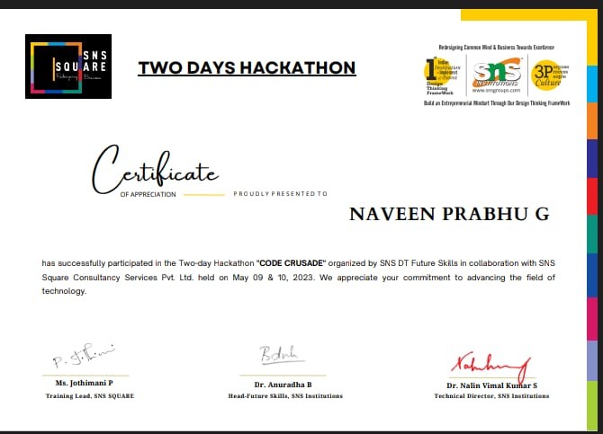Attented Two Days Hackathon Sucessfully Attented Two Days Hackathon Sucessfully
